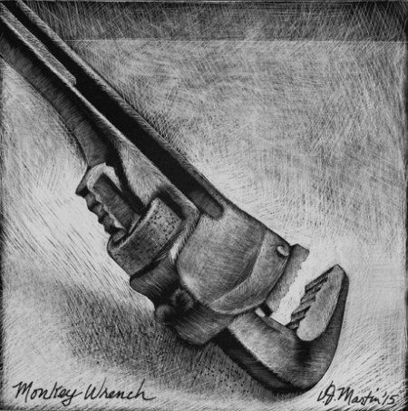 Big Daddy X Monkey Wrench Scratchboard | Vikki J. Martin